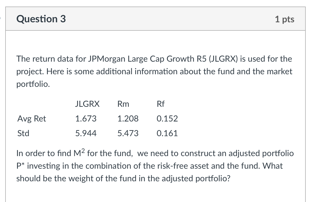 Solved Question 3The return data for JPMorgan Large Cap | Chegg.com