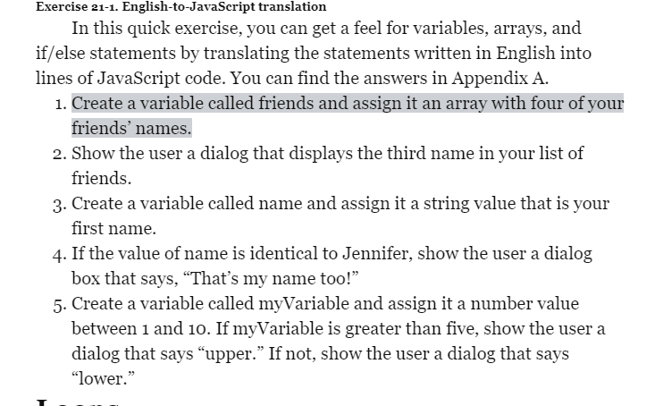 Solved Exercise 21-1. English-to-JavaScript translation In | Chegg.com
