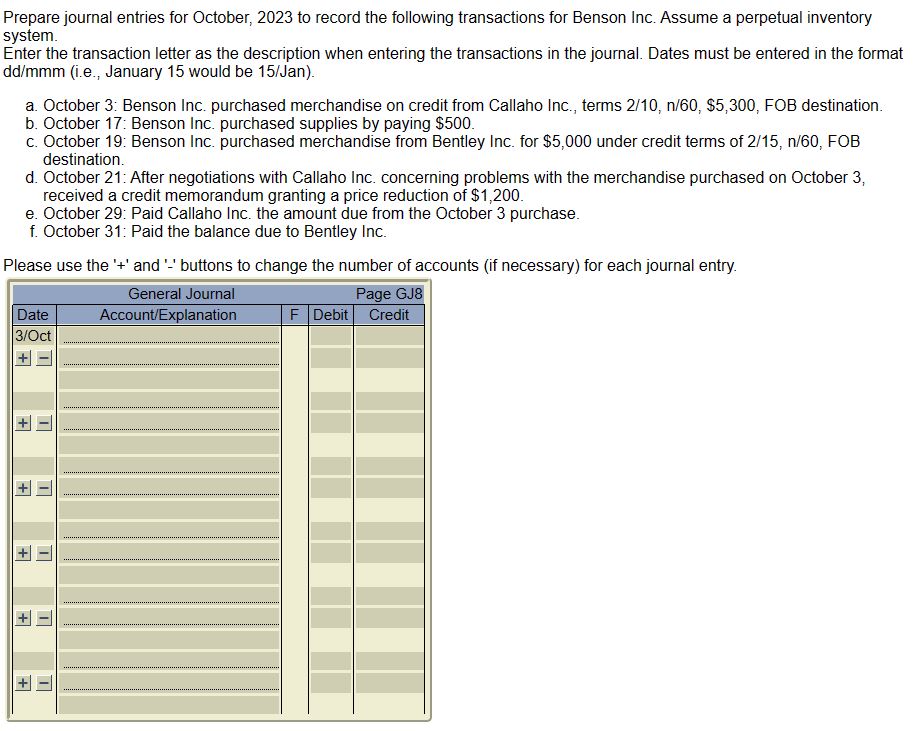 Solved Prepare journal entries for October, 2023 to record | Chegg.com
