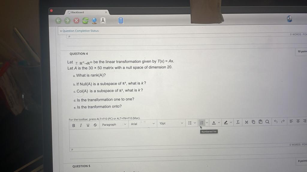 Solved Blackboard А Question Completion Status P O WORDS PO | Chegg.com