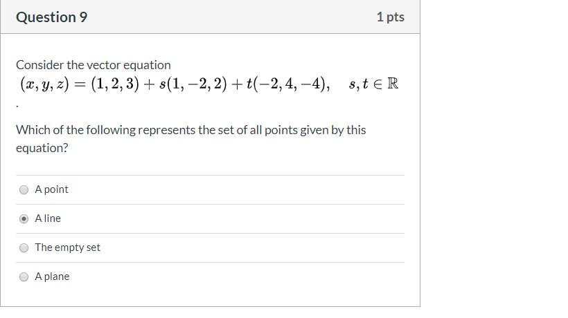 Solved Question 9 1 pts Consider the vector equation (x, y, | Chegg.com