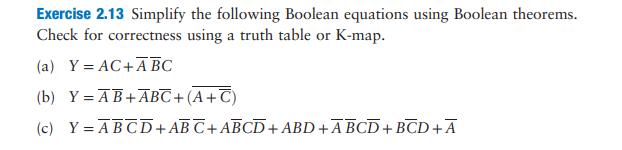 Solved Exercise 2.13 Simplify the following Boolean | Chegg.com