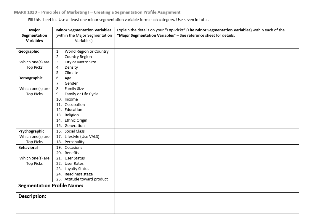 create a segmentation profile based on an | Chegg.com