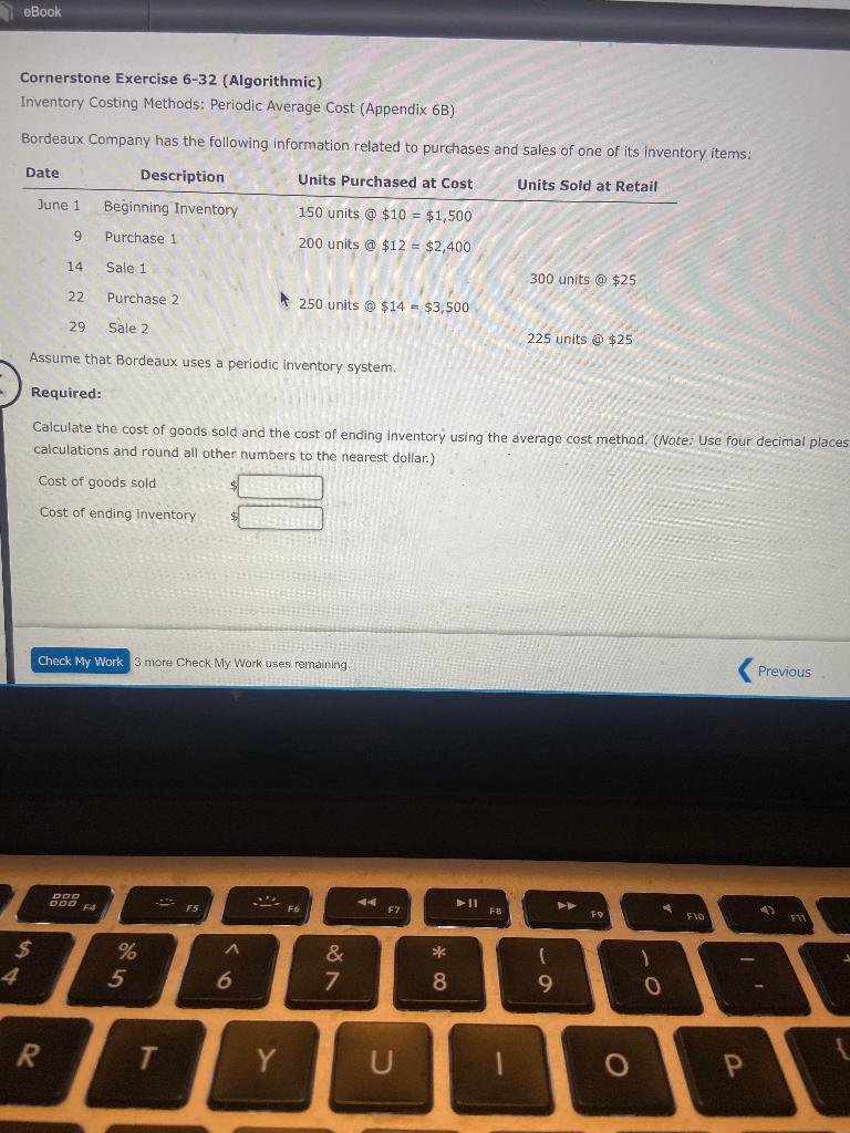 Solved eBook Cornerstone Exercise 6-32 (Algorithmic) | Chegg.com