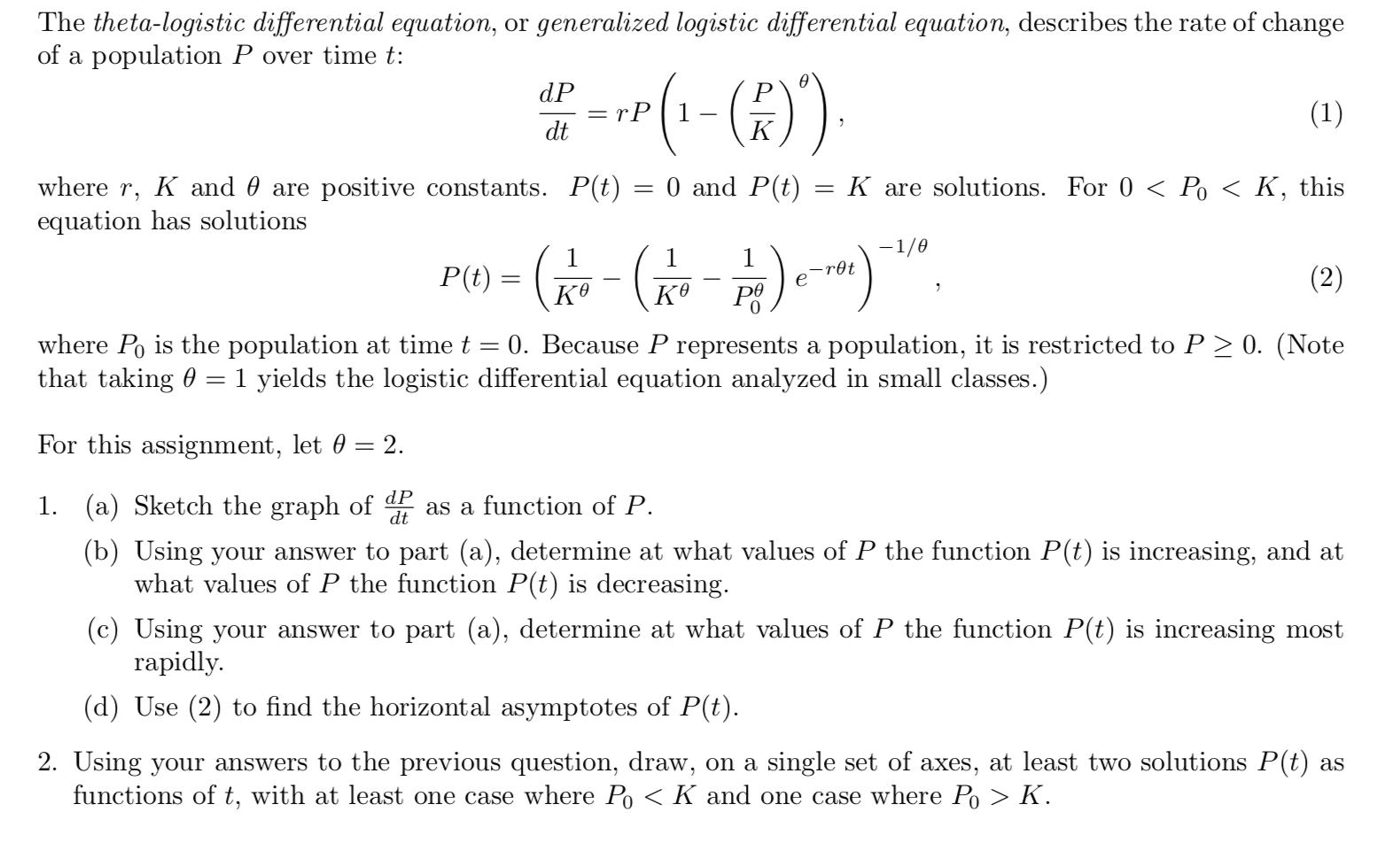 Solved The theta-logistic differential equation, or | Chegg.com