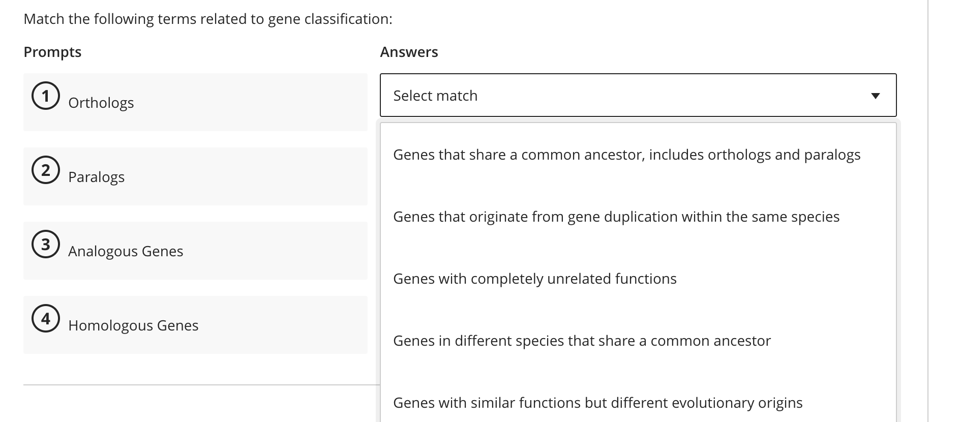 Solved Match the following terms related to gene | Chegg.com