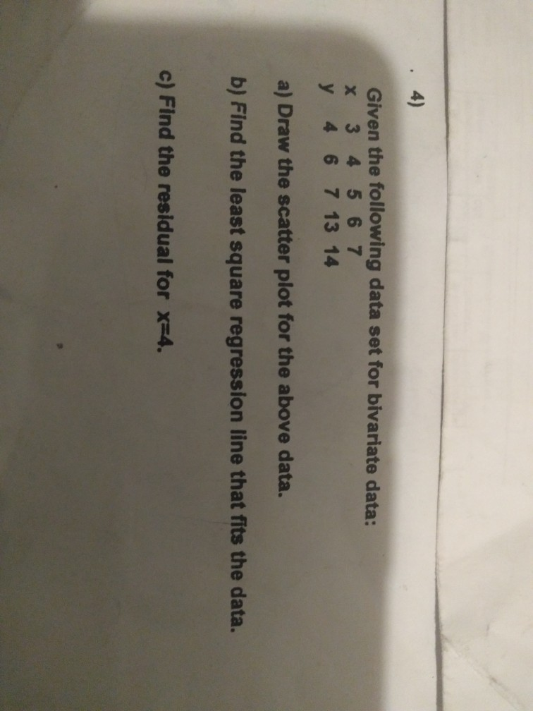Solved Given the following data set for bivariate data: x 3 | Chegg.com