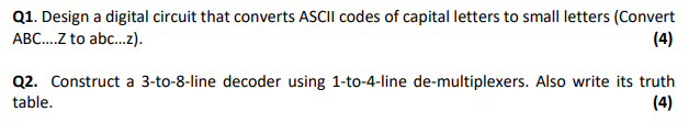 Solved Q1. Design a digital circuit that converts ASCII | Chegg.com