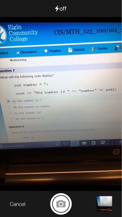 Solved What will the following code display? int number =7 | Chegg.com