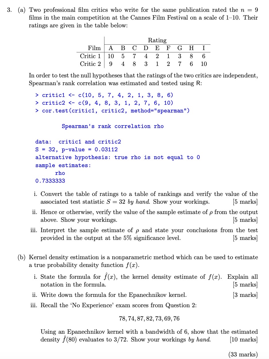 Solved (a) Two professional film critics who write for the | Chegg.com