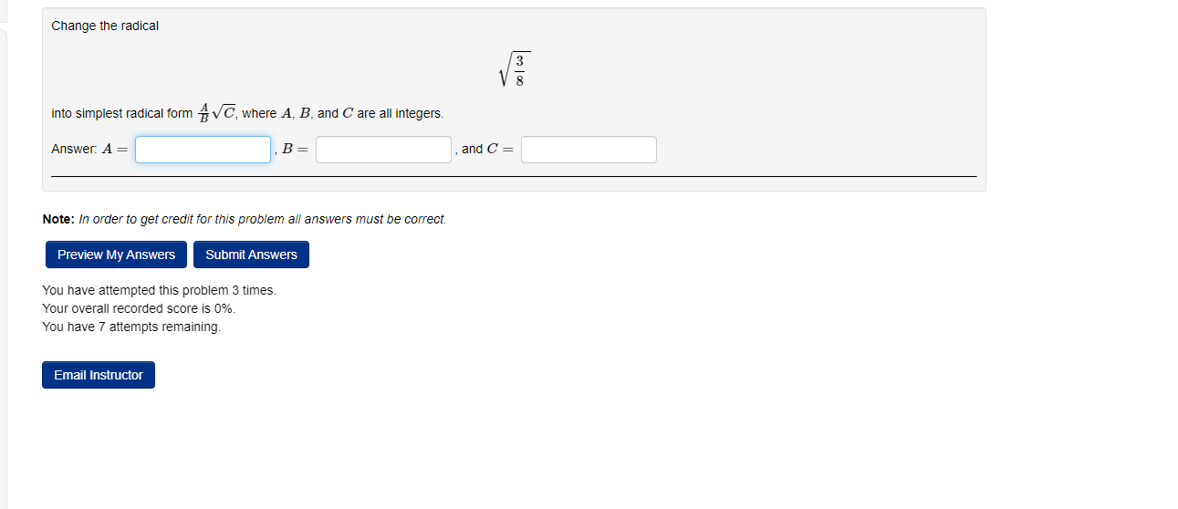 Solved Change the radical 83 into simplest radical form BAC, | Chegg.com