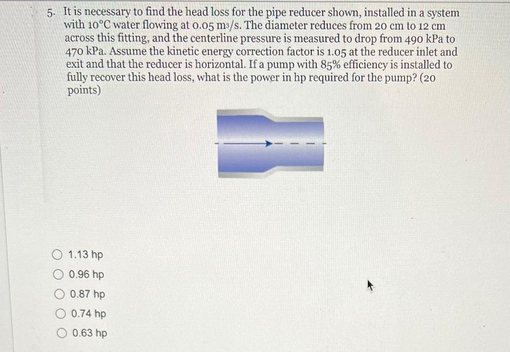 Solved 5. It is necessary to find the head loss for the pipe | Chegg.com