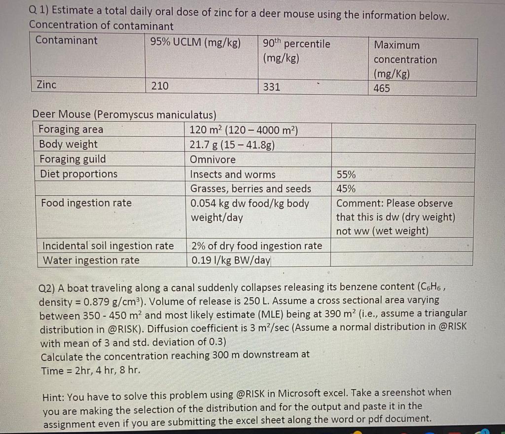 Solved Q 1) Estimate a total daily oral dose of zinc for a | Chegg.com