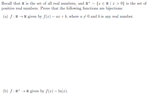 Solved Recall that R is the set of all real numbers, and R+ | Chegg.com