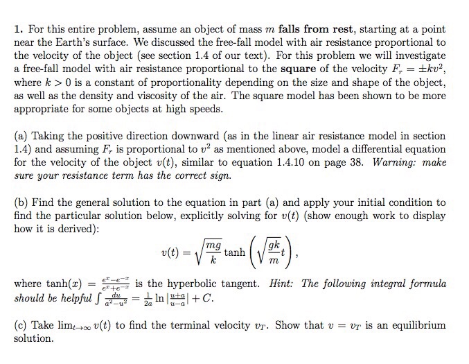 Solved 1. For this entire problem, assume an object of mass | Chegg.com