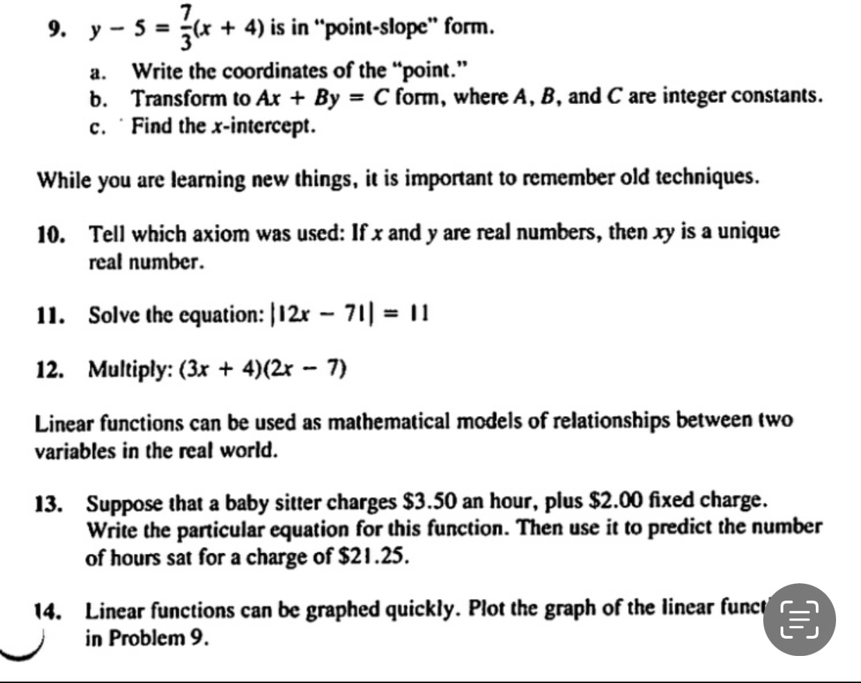 Solved 9. y−5=37(x+4) is in "point-slope" form. a. Write the | Chegg.com