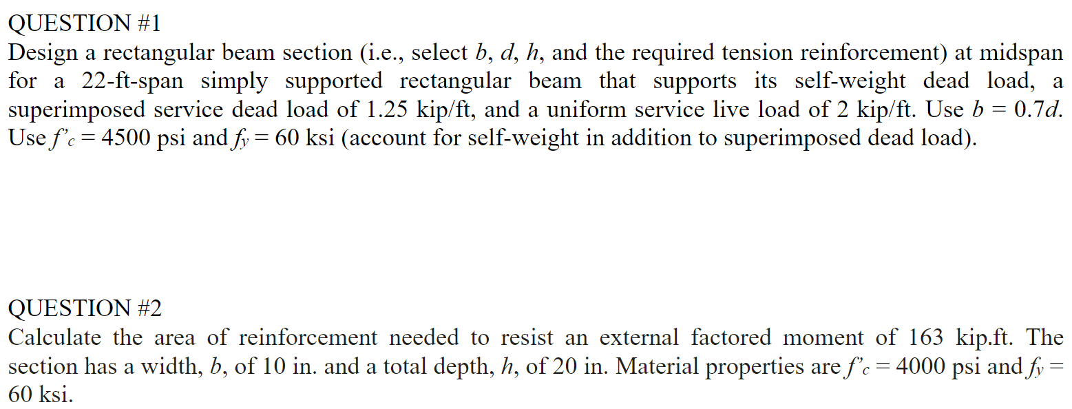 Design a rectangular beam section (i.e., select | Chegg.com