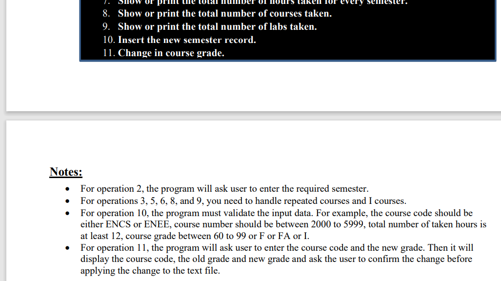 Solved In this project, the system will provide operations | Chegg.com