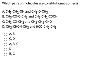 Solved Which pairs of molecules are constitutional isomers? | Chegg.com
