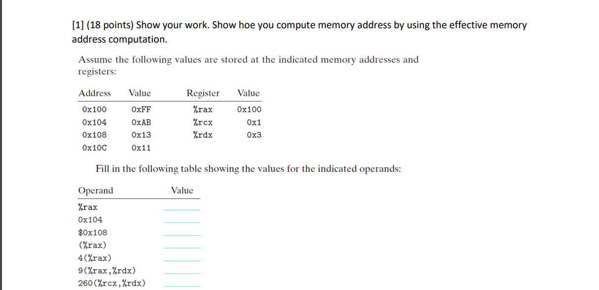 Solved [1] (18 points) Show your work. Show hoe you compute | Chegg.com
