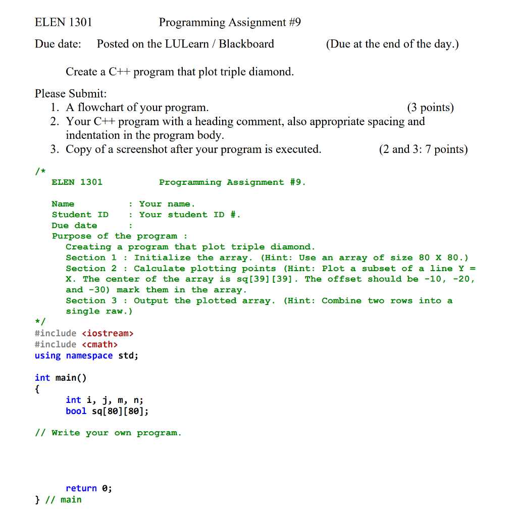 Solved ELEN 1301 Programming Assignment #9 Due date: Posted | Chegg.com