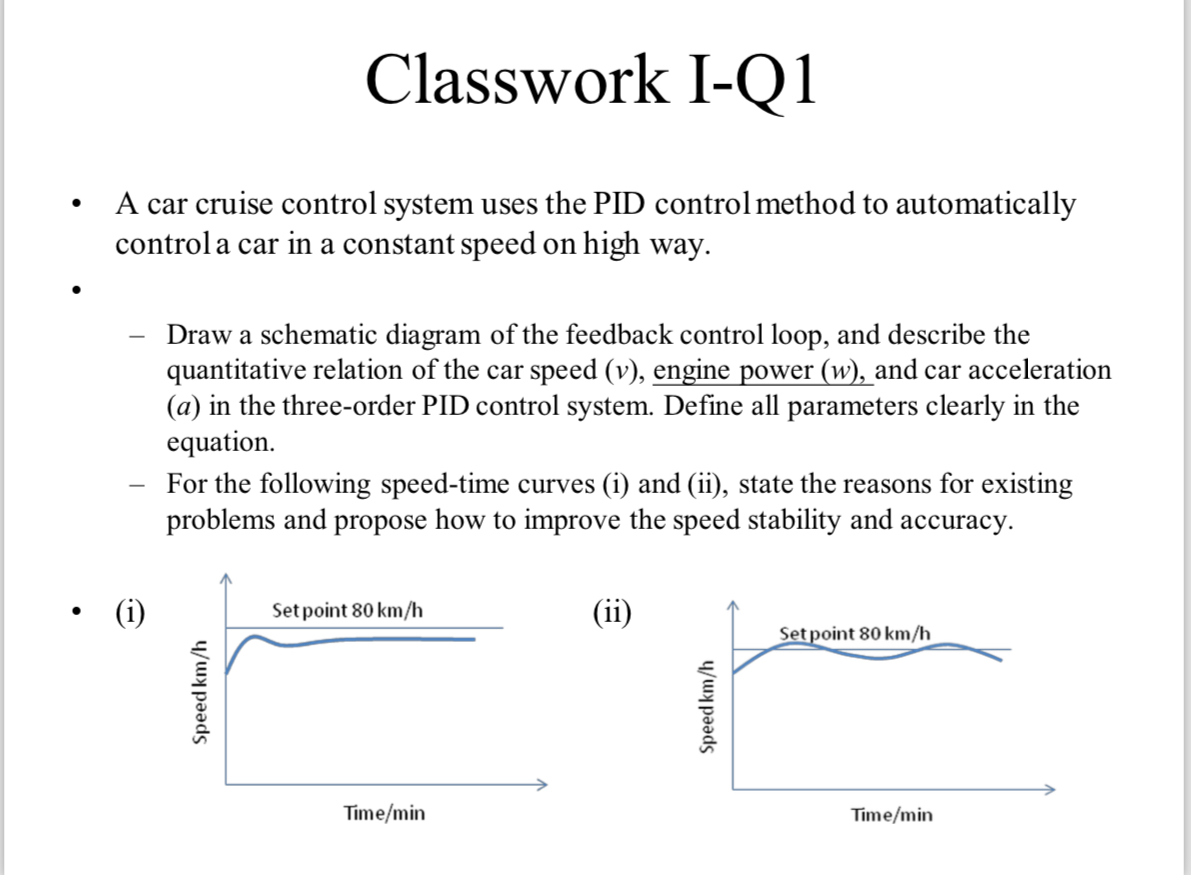 Solved A car cruise control system uses the PID control | Chegg.com