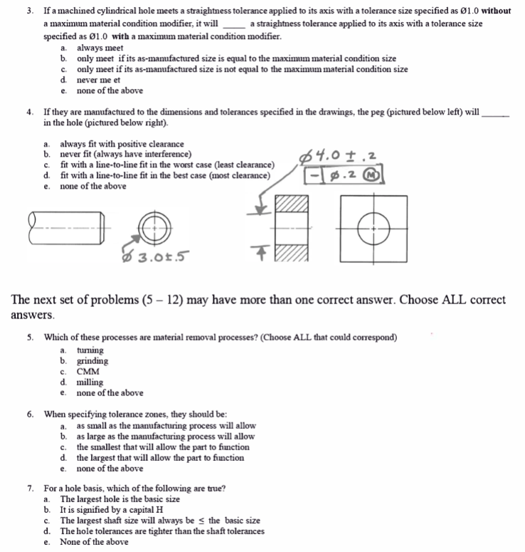 Solved There are some Tolerances and GD&T questions from | Chegg.com