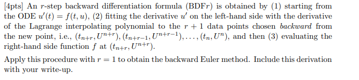 [4pts] An r-step backward differentiation formula | Chegg.com