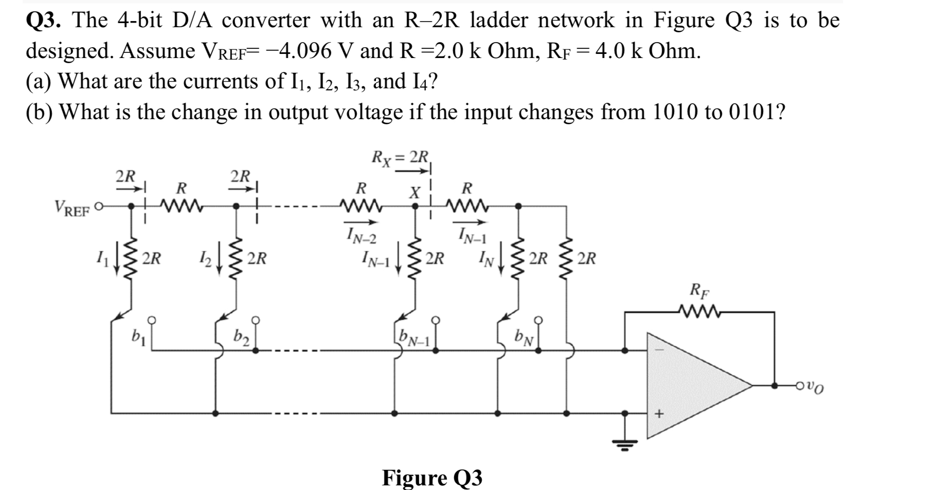 Solved Q3. The 4-bit D/A converter with an R−2R ladder | Chegg.com