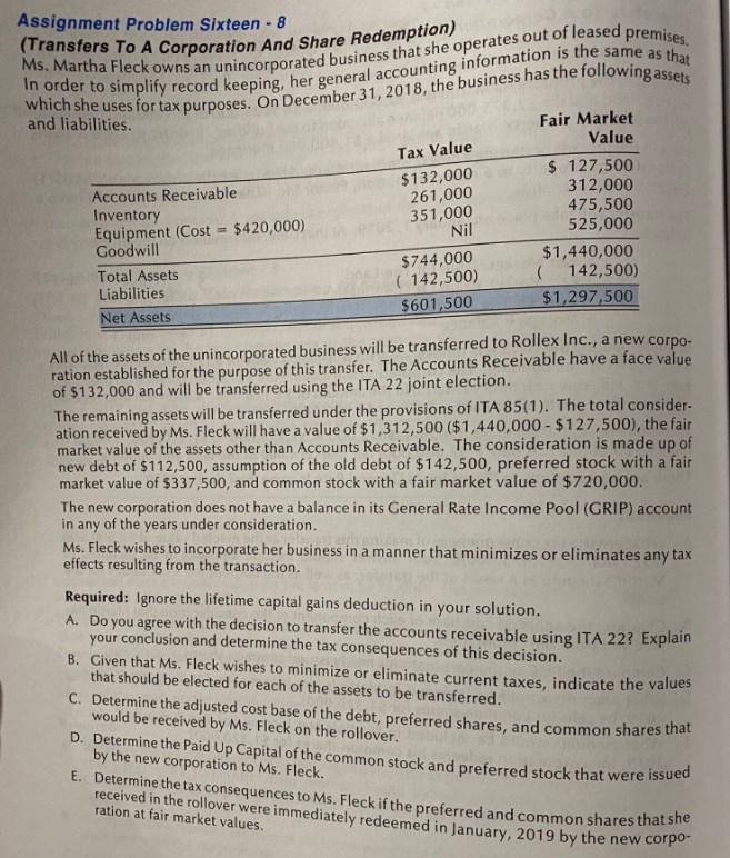 Ms. Martha Fleck owns an unincorporated business that | Chegg.com