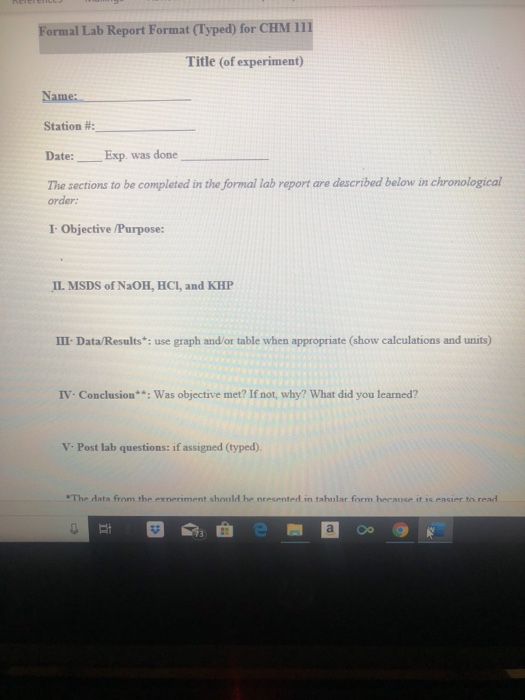 Formal Lab Report Format (Typed) for CHM 111 Title | Chegg.com