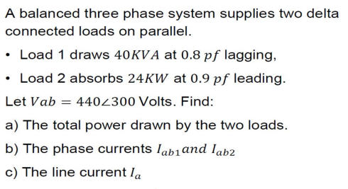 Solved A balanced three phase system supplies two delta | Chegg.com
