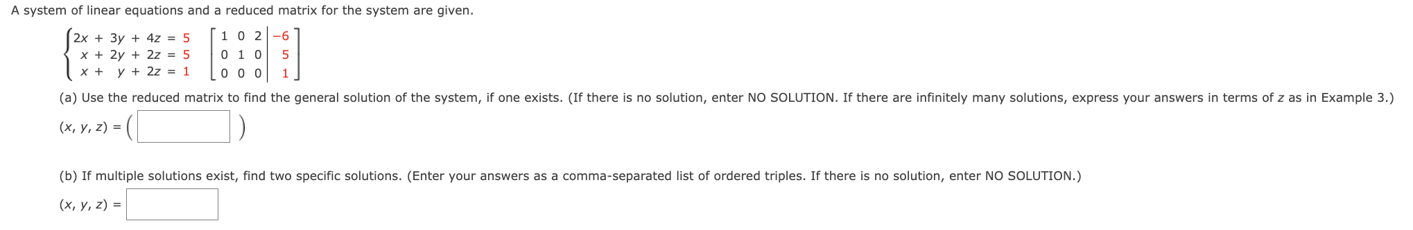 Solved Use row operations on an augmented matrix to solve | Chegg.com