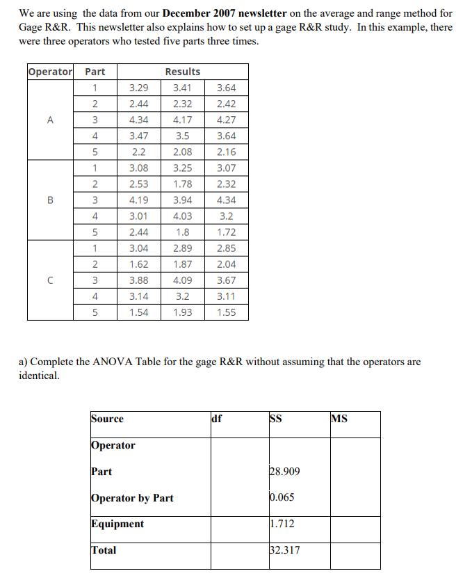 Solved We are using the data from our December 2007 | Chegg.com