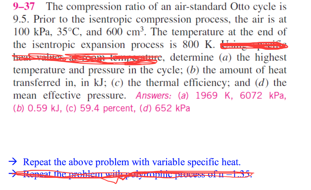Solved 9-37 The compression ratio of an air-standard Otto | Chegg.com