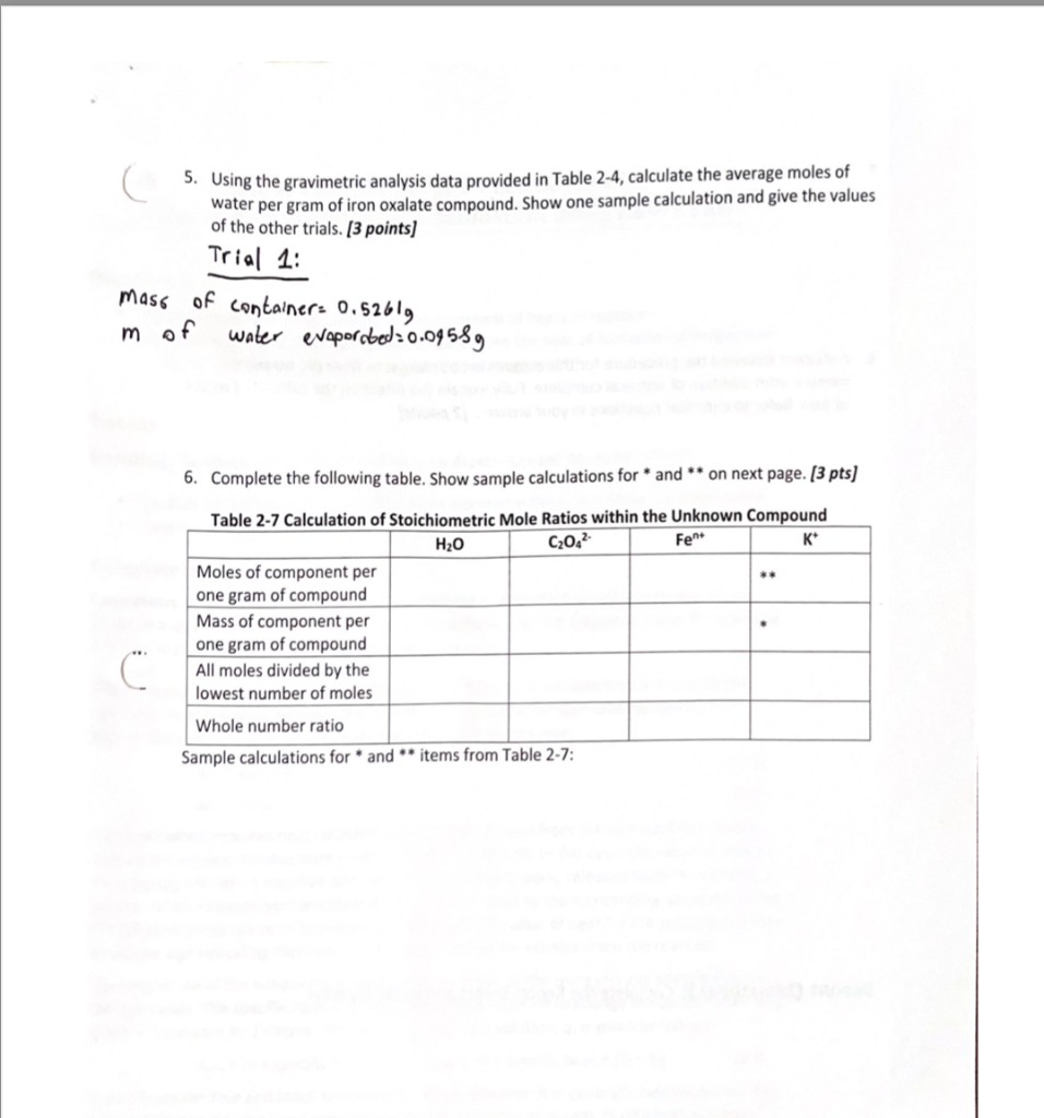 Solved PART 1: DATA [2 POINTS] Table 2-4: Gravimetric Data | Chegg.com