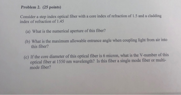 Solved Problem 2. (25 points) Consider a step index optical | Chegg.com