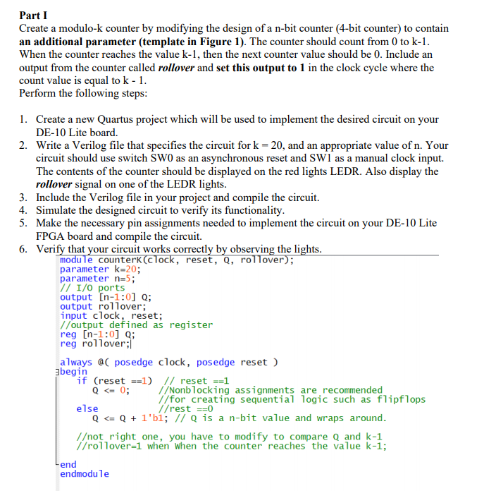 Solved Part I Create a modulo-k counter by modifying the | Chegg.com