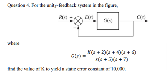 Solved Question 4. For the unity-feedback system in the | Chegg.com
