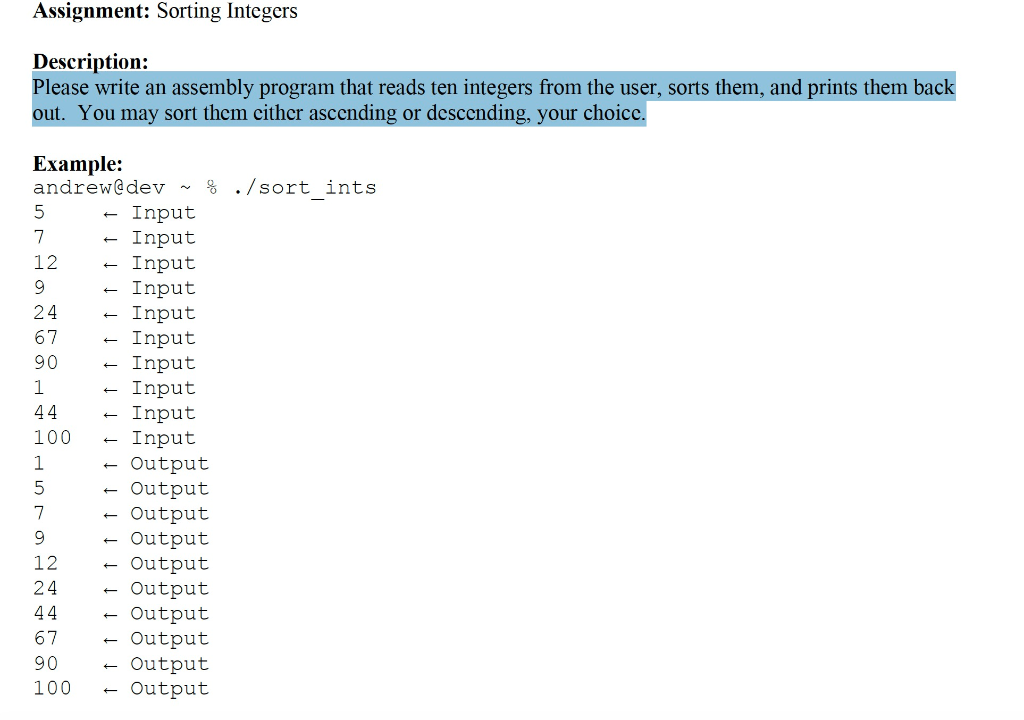 Assignment: Sorting Integers Description: Please | Chegg.com