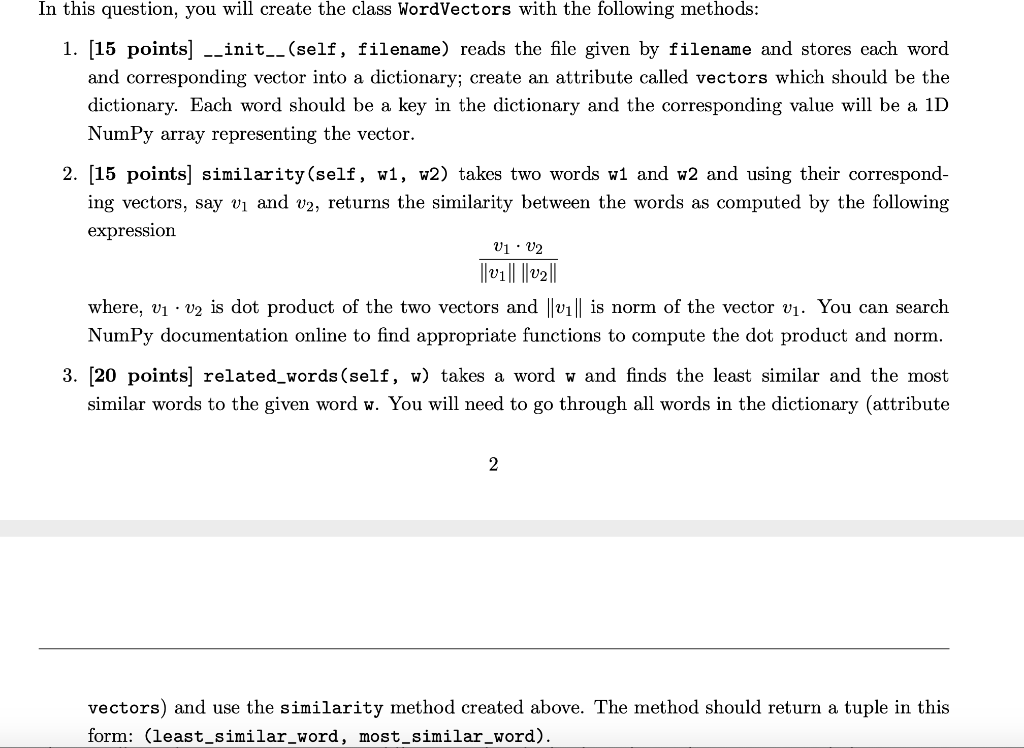 Solved Word Vectors (50 points] Filename: word_vectors.py | Chegg.com