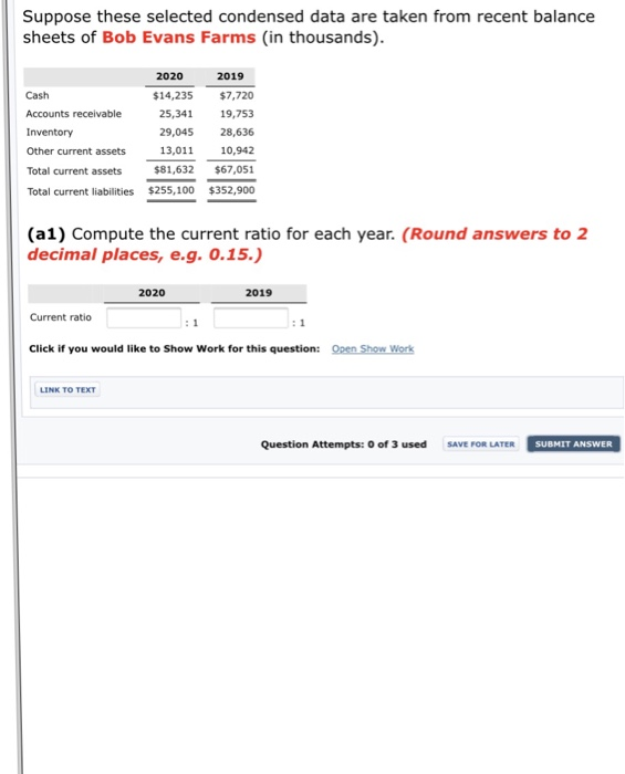 Solved Suppose these selected condensed data are taken from | Chegg.com