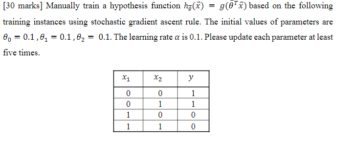 Solved [30 marks] Manually train a hypothesis function | Chegg.com