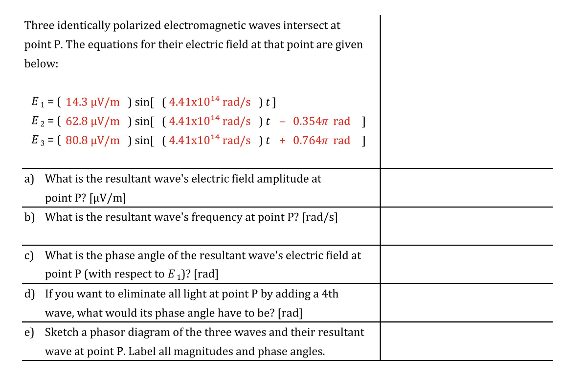 Solved Three identically polarized electromagnetic waves | Chegg.com