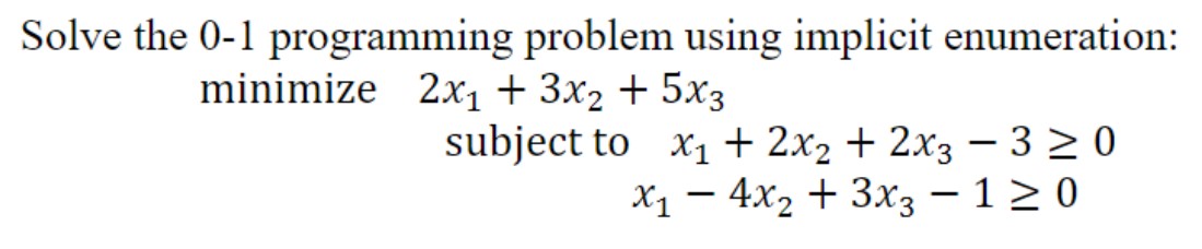Solved Solve the 0-1 ﻿programming problem using implicit | Chegg.com
