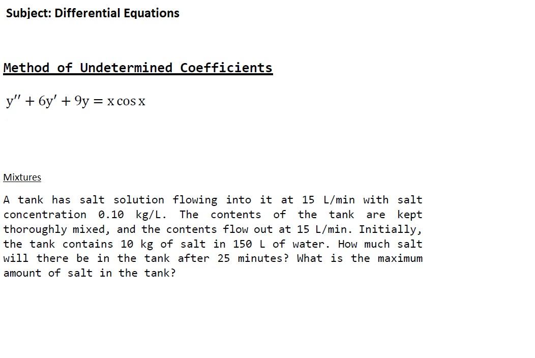 Solved Subject: Differential Equations Method of | Chegg.com