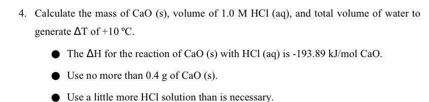 Solved 4. Calculate the mass of CaO(s), volume of | Chegg.com
