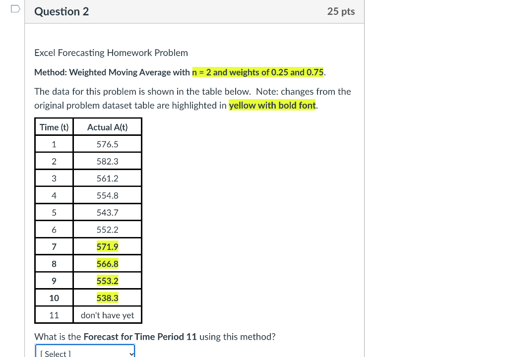 Solved Question 2 25 pts Excel Forecasting Homework Problem | Chegg.com