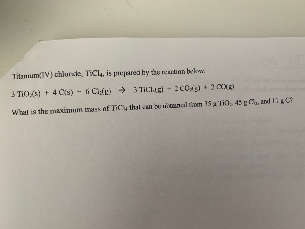 Solved Titanium(IV) chloride, TiCl, is prepared by the | Chegg.com