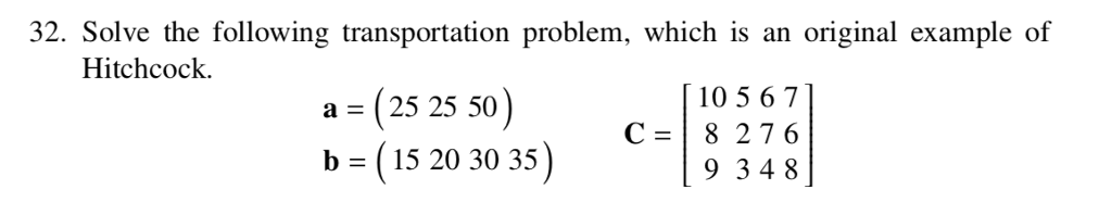 Solved 32. Solve the following transportation problem, which | Chegg.com